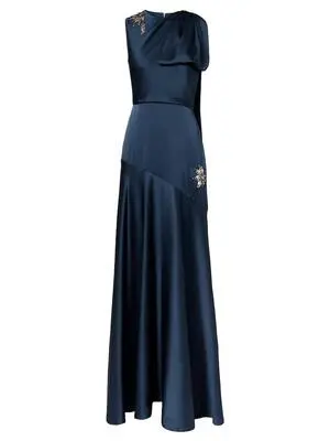 Erdem Embellished Scarf-detail Satin Cady Gown - Blue