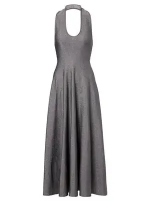 Khaite Melina Halterneck Lamé Midi Dress In Gunmetal - Silver