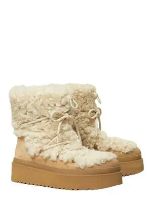 Tory Burch Shearling Platform Bootie - Buttermilk/light Chestnut