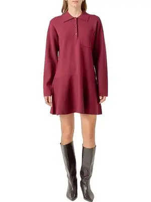 English Factory Long Sleeve Knit Minidress - Burgundy