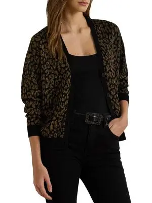 Ralph Lauren Metallic Double Knit Cardigan - Black/relic Gold Metallic