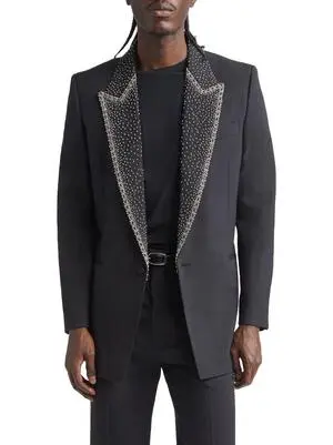 Amiri Crystal Embellished Lapel Single Breasted Blazer - Black