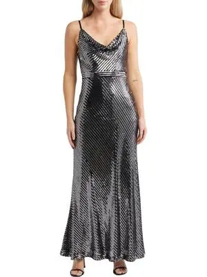 Vince Camuto Linear Sequin Mermaid Gown - Gunmetal