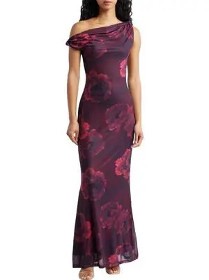 Lulus Twist Strap Floral Mermaid Gown - Burgundy Floral