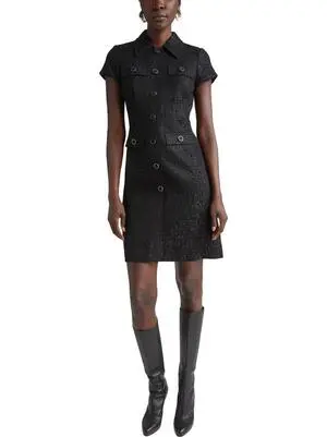 St. John Metallic Tweed Shirtdress - Black