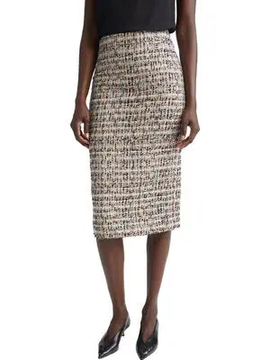 St. John Metallic Tweed Pencil Skirt - Aqua/black