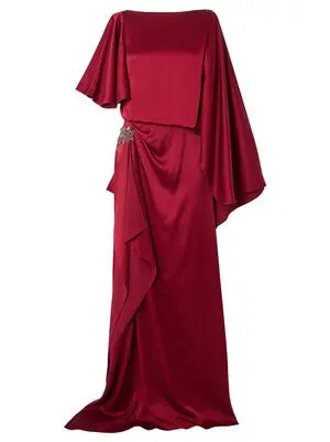 Erdem Asymmetric Crystal-embellished Draped Gown - Red