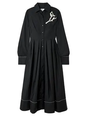 Erdem Embroidered Cotton-poplin Midi Shirt Dress - Black