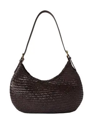 Dragon Diffusion Luna Mezza Woven Leather Shoulder Bag Dark Brown
