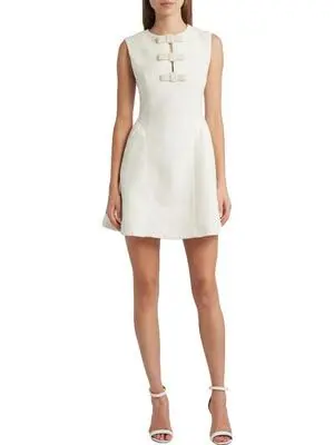 Moon River Beaded Tie Detail Tweed Minidress - Ivory