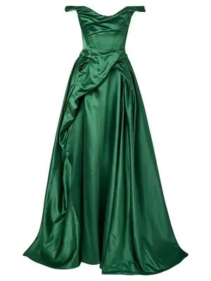 VIVIENNE WESTWOOD Tabitha Off-the-shoulder Duchesse Silk-satin Gown - Green