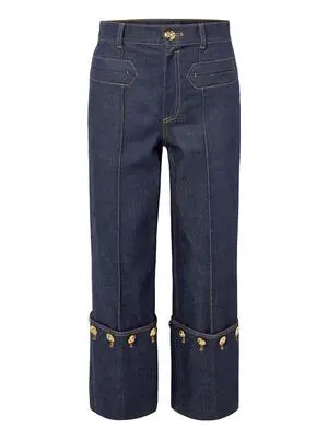 Zimmermann Rebellion Embellished Cropped Straight-leg Jeans - Blue