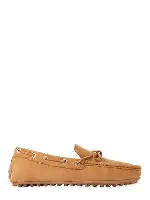 TOD'S Gommino Shearling-trimmed Suede Loafers - Brown