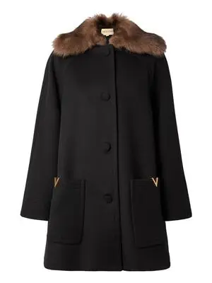 Valentino Garavani Shearling-trimmed Wool Coat - Black