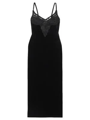 SELF-PORTRAIT Lace-trimmed Velvet Midi Dress - Black