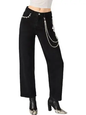 Steve Madden Rhinestone Chain Ankle Jeans - Black
