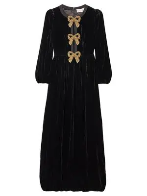 Saloni Camille Bow-embellished Velvet Gown - Black