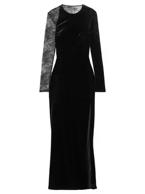 SELF-PORTRAIT Lace Paneled Velvet Maxi Dress - Black