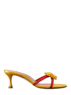Manolo Blahnik Paliss 50 Appliquéd Grosgrain Mules - Yellow