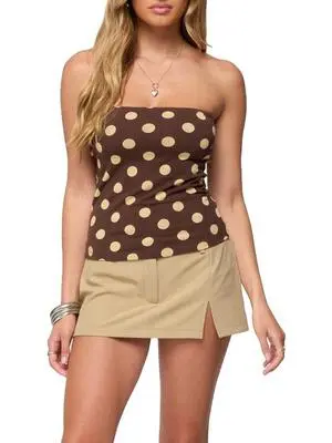 EDIKTED Polka Dot Tube Top - Brown