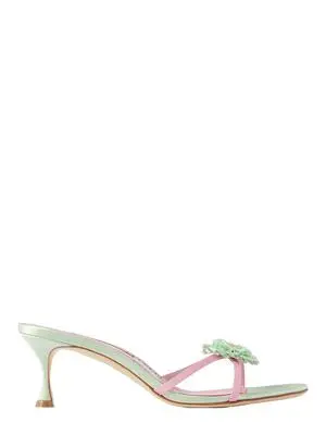 Manolo Blahnik Paliss 50 Appliquéd Satin Mules - Green