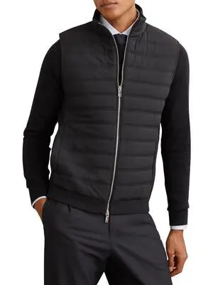 REISS Mixed Media Quilted Vest - Navy