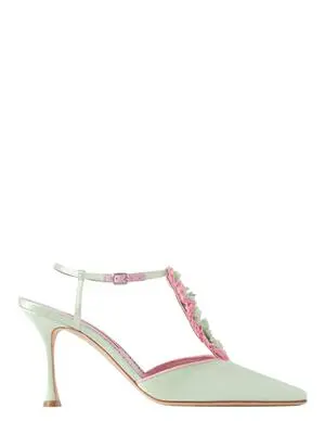 Manolo Blahnik Hebes 90 Appliquéd Satin Mary Jane Pumps - Green