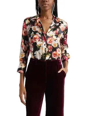 L'Agence Floral Print Silk Button-up Shirt - Multi Cluster Floral