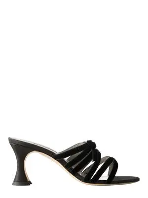 Manolo Blahnik Manolo Blahnik Clementel 70 Velvet-Trimmed Satin Mules Black