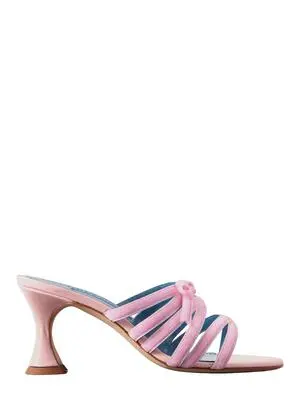 Manolo Blahnik Manolo Blahnik Clementel 70 Velvet-Trimmed Satin Mules Pink