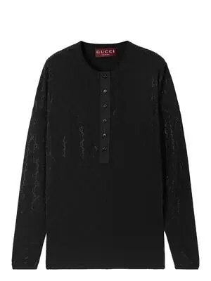 Gucci Crystal-embellished Henley Top - Black