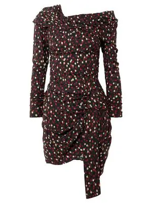 Isabel Marant Asymmetric Draped Polka-dot Stretch-silk Dress - Burgundy