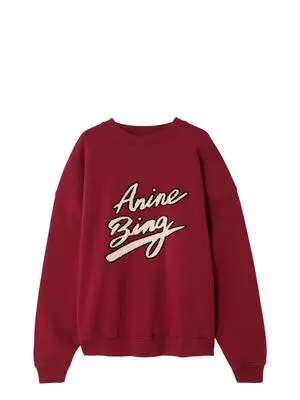ANINE BING Miles Appliquéd Cotton-jersey Sweatshirt - Burgundy