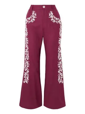 Alix Of Bohemia Embroidered Silk Flared Pants - Red