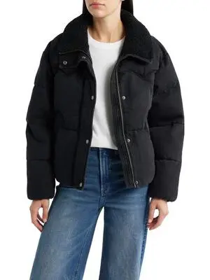 LEVI'S Western Denim Faux Shearling Collar Puffer Jacket - Black Denim