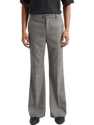 MIDNIGHT RODEO Essential Glen Plaid Tailored Flare Leg Trousers - Gray Houndstooth