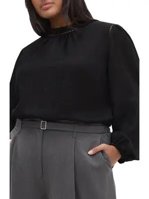 City Chic Lorelai Open Stitch Satin Top - Black