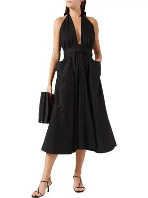 NO PISE LA GRAMA Cotton Halter Dress - Black