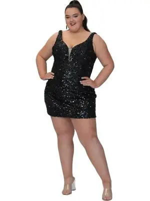 SYDNEY'S CLOSET Sequin And 3d Floral Lace Mini Party Dress - Onyx