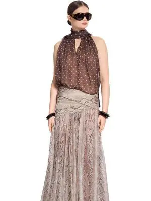 Elie Saab Printed Chiffon Halterneck Top - Brown