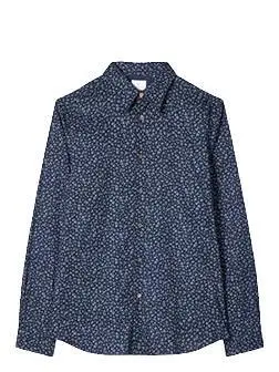 Paul Smith Tailored-fit Navy 'shamrock' Print Shirt - Blue