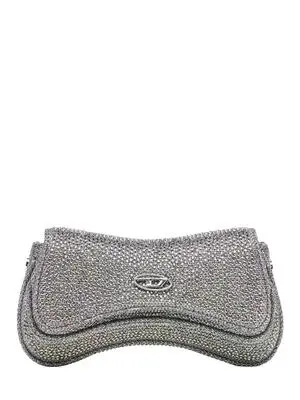 DIESEL® Crystal-embellished Logo Plaque Clutch Bag - Silver