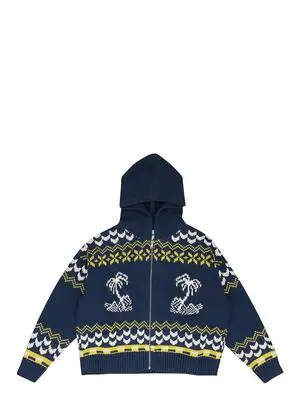 Rhude Palma Knit Zip Up Sweater - Blue