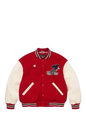 Supreme X Number Ine X Mickey Mouse Varsity Jacket - Red