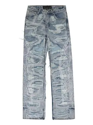 WHO DECIDES WAR BY EV BRAVADO Distressed Straight Fit Jeans - Blue