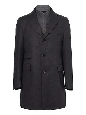 Corneliani Herringbone Wool Overcoat With Removable Bib - Grey Melange Antracite