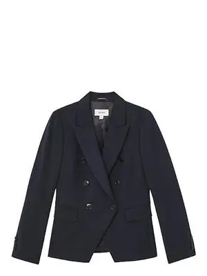 REISS Gabi Double-breasted Stretch-woven Blazer - Navy