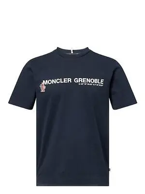 Moncler Brand-print Crewneck Stretch-cotton T-shirt - Medium Blue
