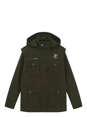 The Kooples Hooded Logo-patch Parka - Kaki