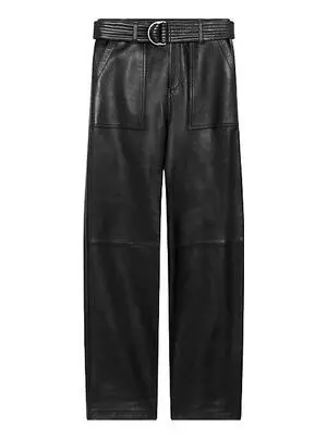 The Kooples Belted Straight-leg Leather Trousers - Black